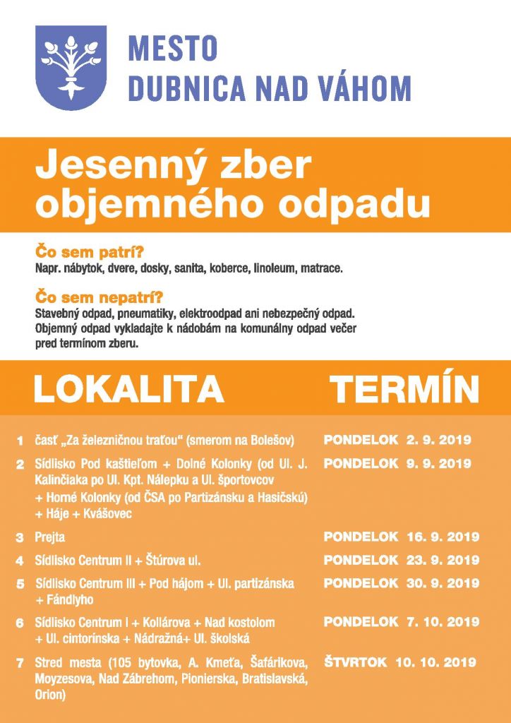 Aktuality - Jesenný zber objemného odpadu pre lokalitu 6 - Oficiálne ...